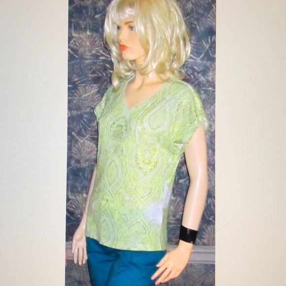 Chico's | Tops | Chicos White Green Silver Sequin Sparkle Top | Poshmark